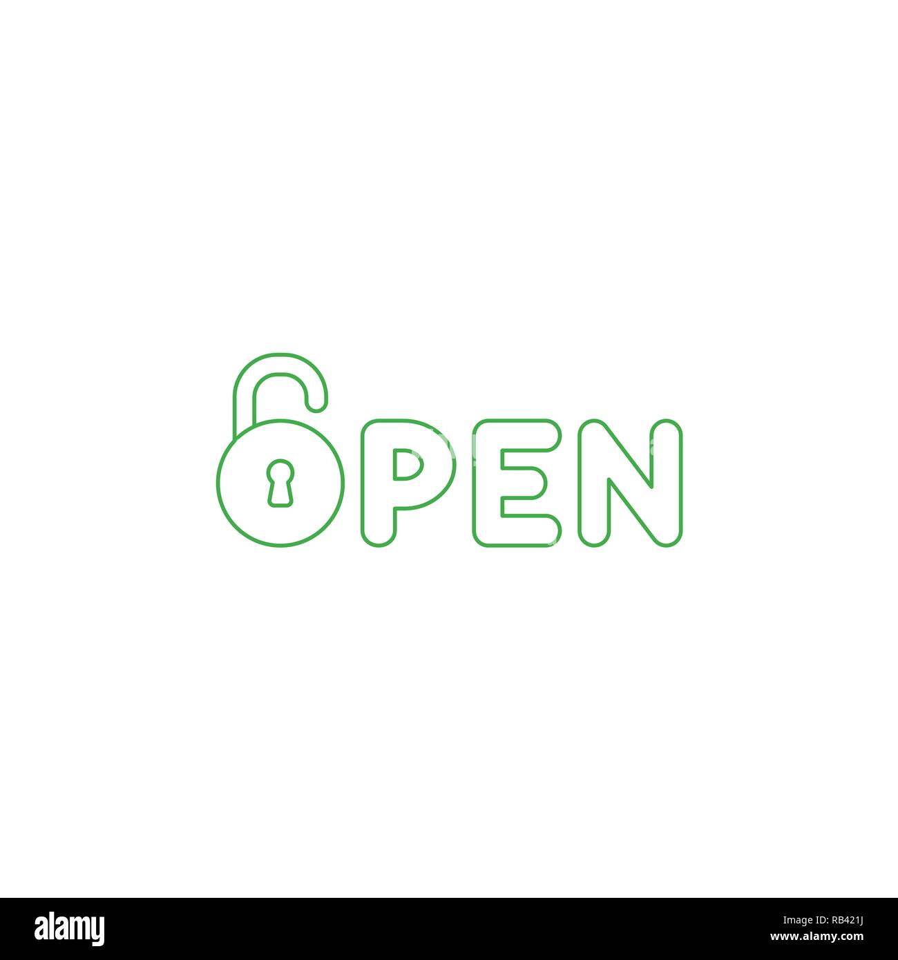Vector illustration icon concept of open word with opened padlock ...