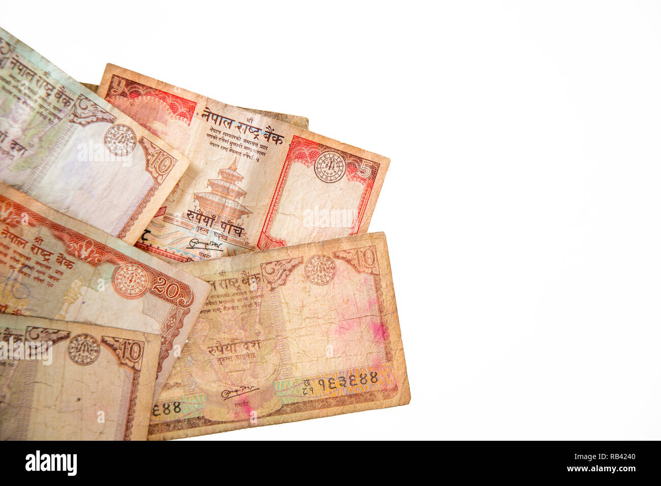 Bank notes of Nepal, the Rupee sit on a white background Stock Photo ...