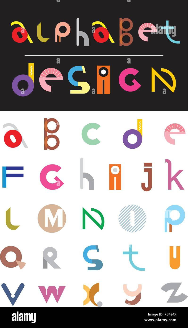 Editable vector alphabet. Colorful letters on a white background with ...