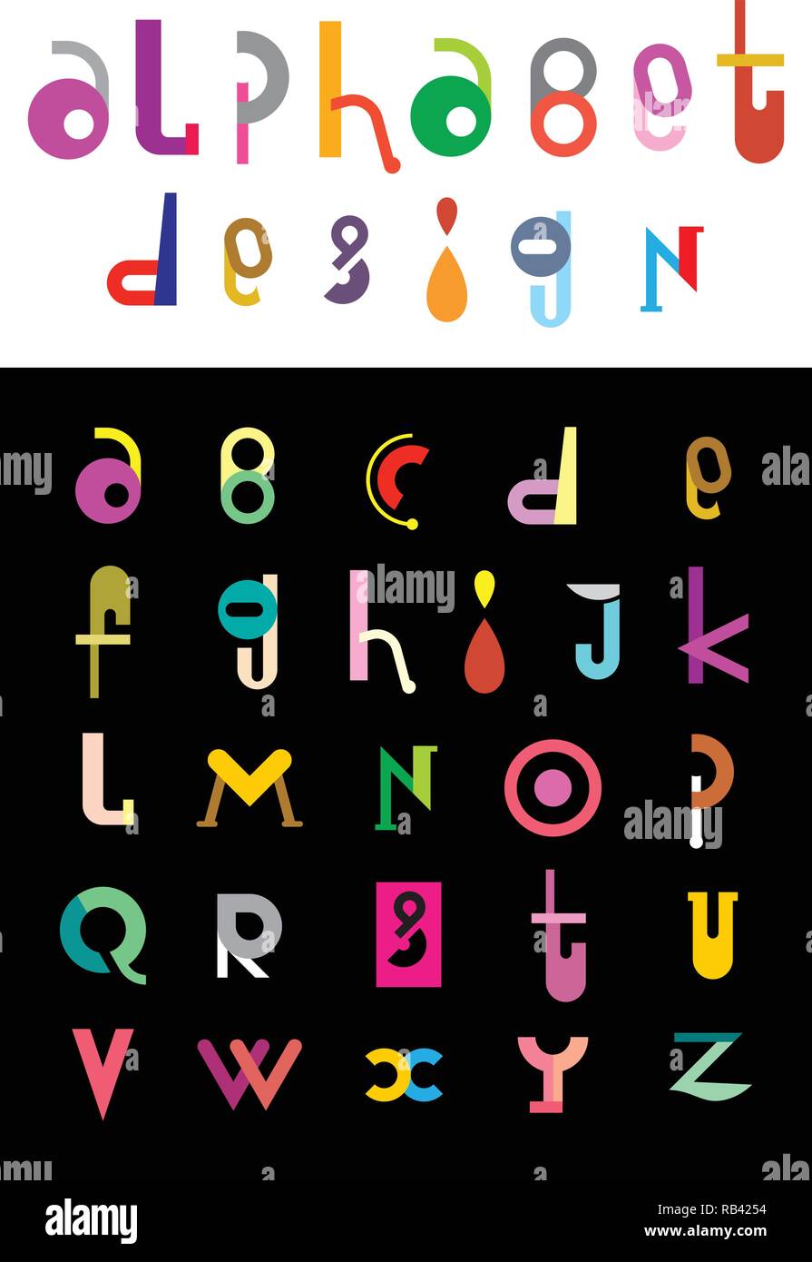 Editable vector alphabet. Colorful letters on a white background with ...