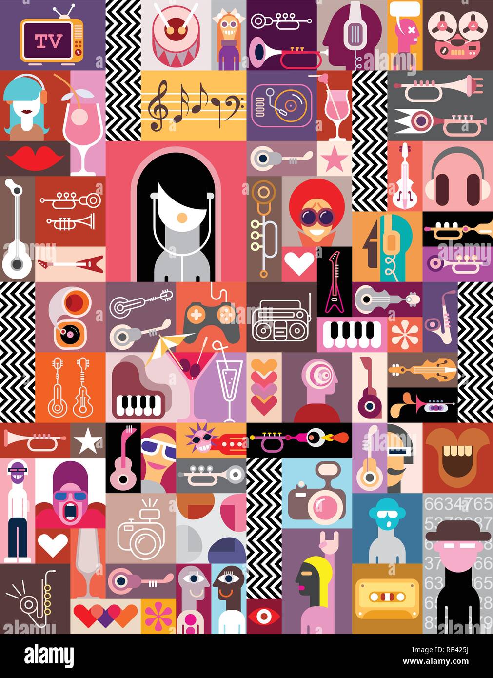 Graphic art collage of many various images. Vector illustration Stock ...