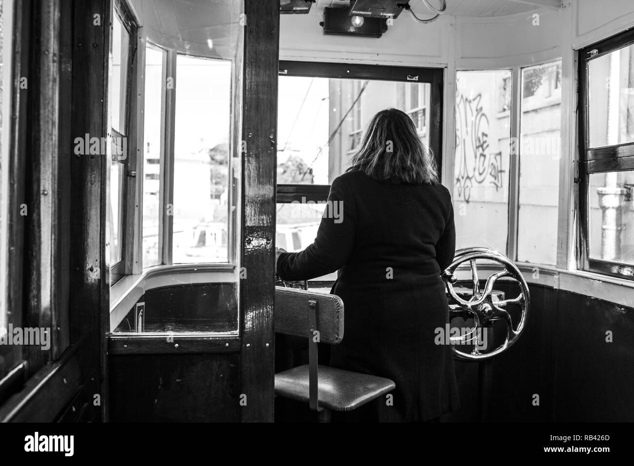 Old wooden tram Black and White Stock Photos & Images - Alamy