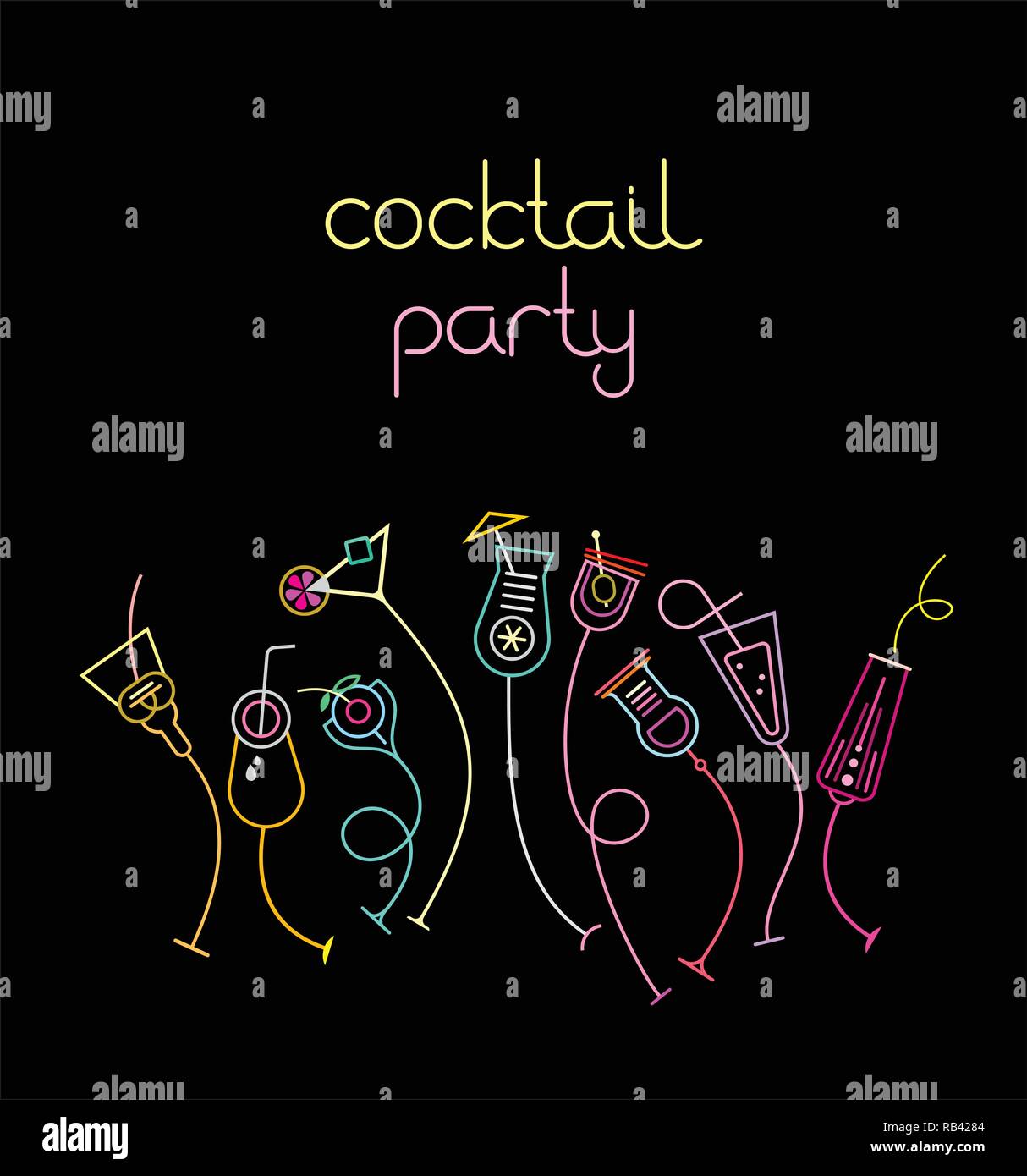 Neon colors on a black background Cocktail Party vector illustration ...