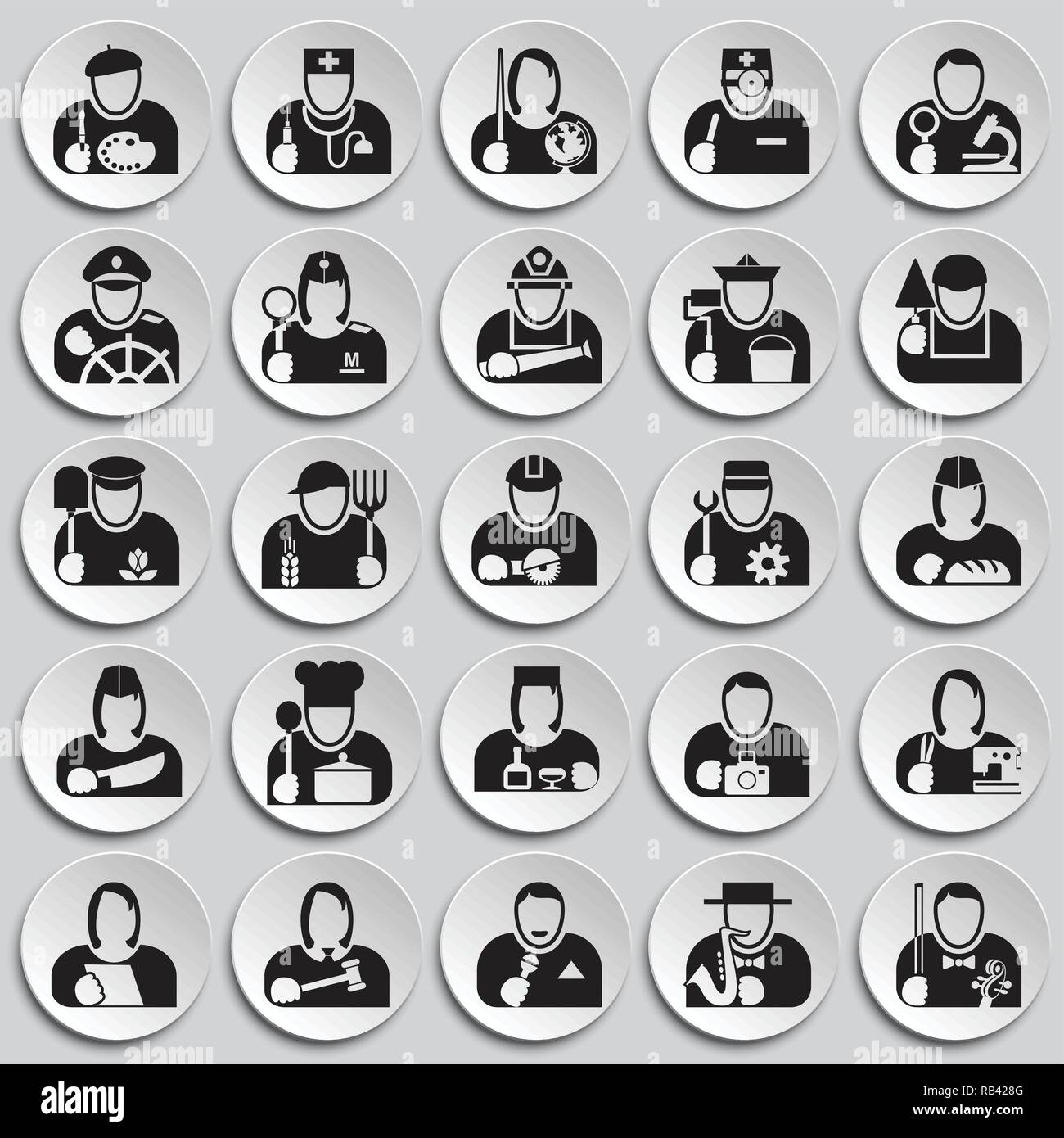 Occupations icon set on plates background for graphic and web design ...