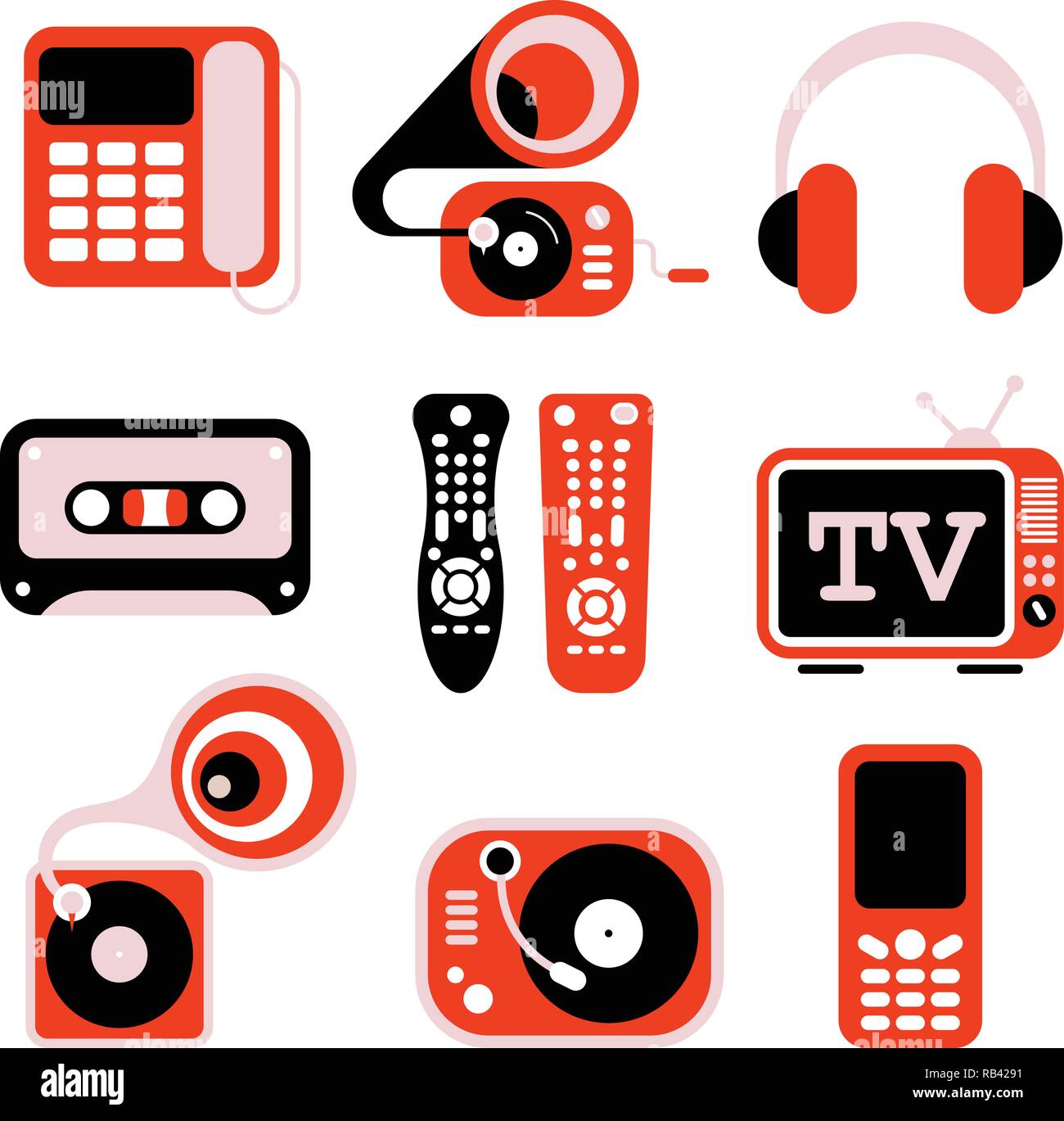 Home electronic devices flat vector icons isolated on a white ...