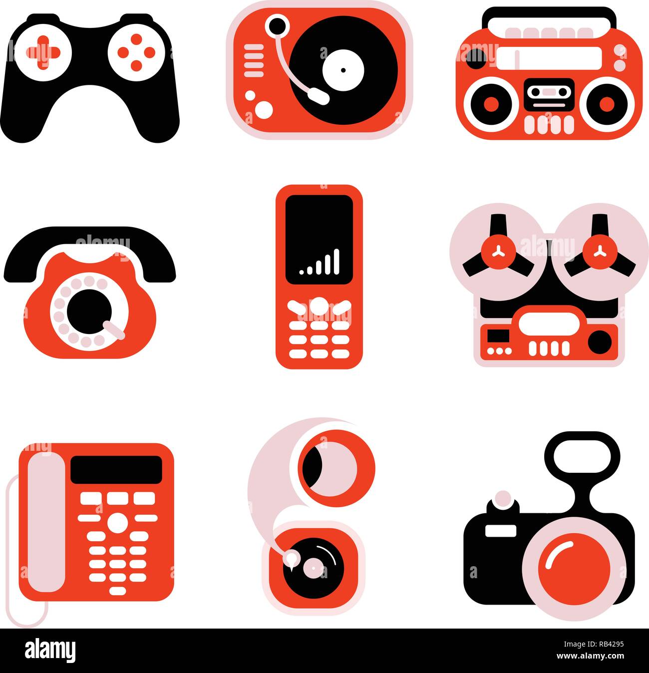 Home electronic devices flat vector icon set isolated on a white ...