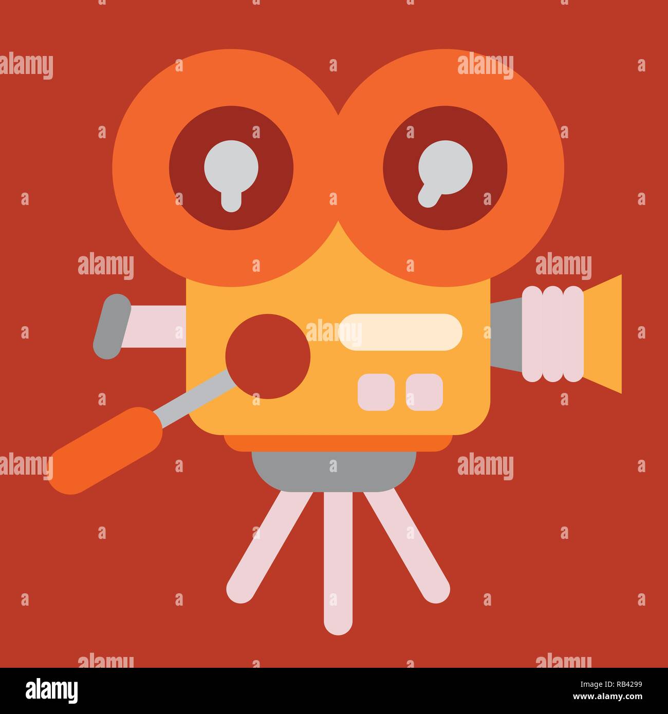 Old film camera colorful vector icon isolated on a brown background ...