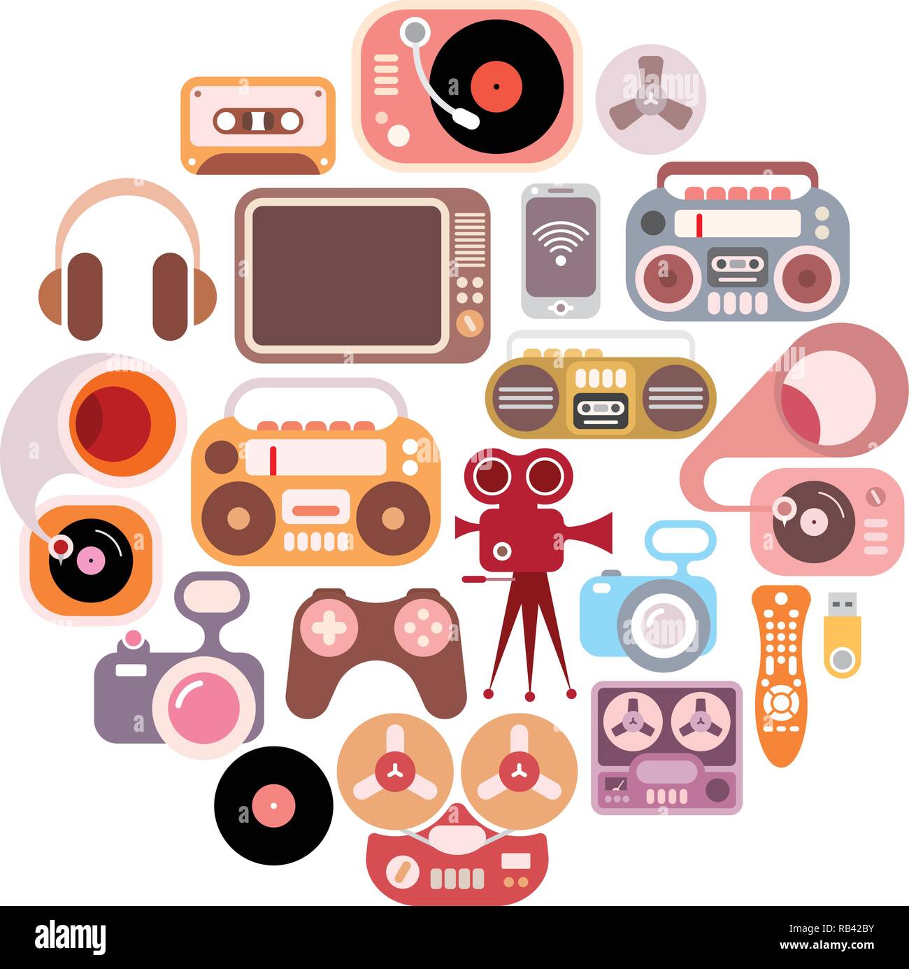 Electronic icons in the circle shape. Colorful flat vector images ...