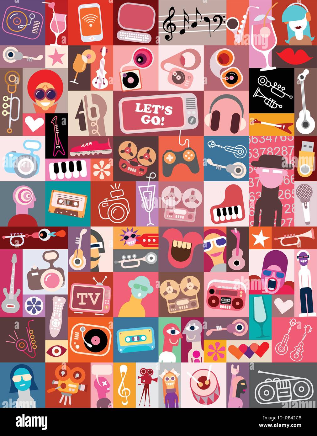 Vector art collage of various images with a musical and entertainment ...