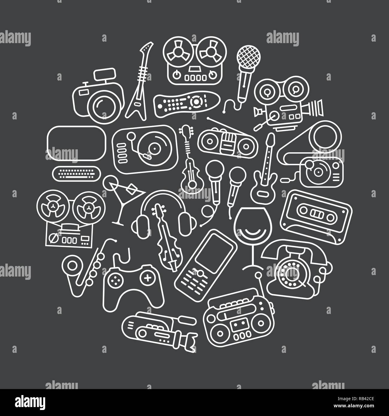 Art line on a dark grey background Entertainment and Home electronics ...