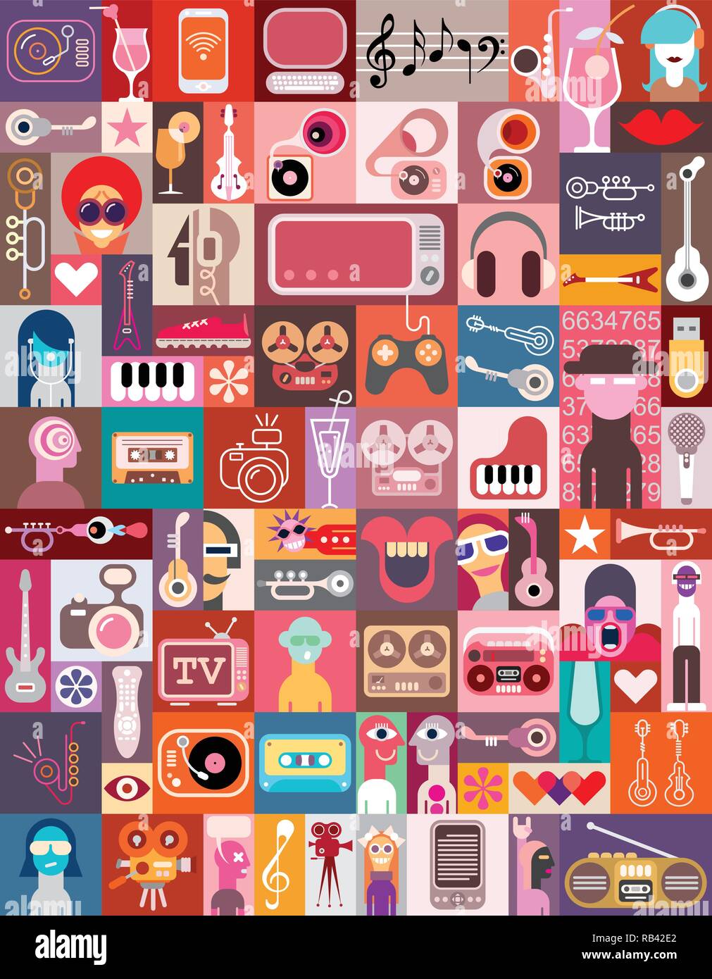 Vector art collage of various images with a musical and entertainment ...