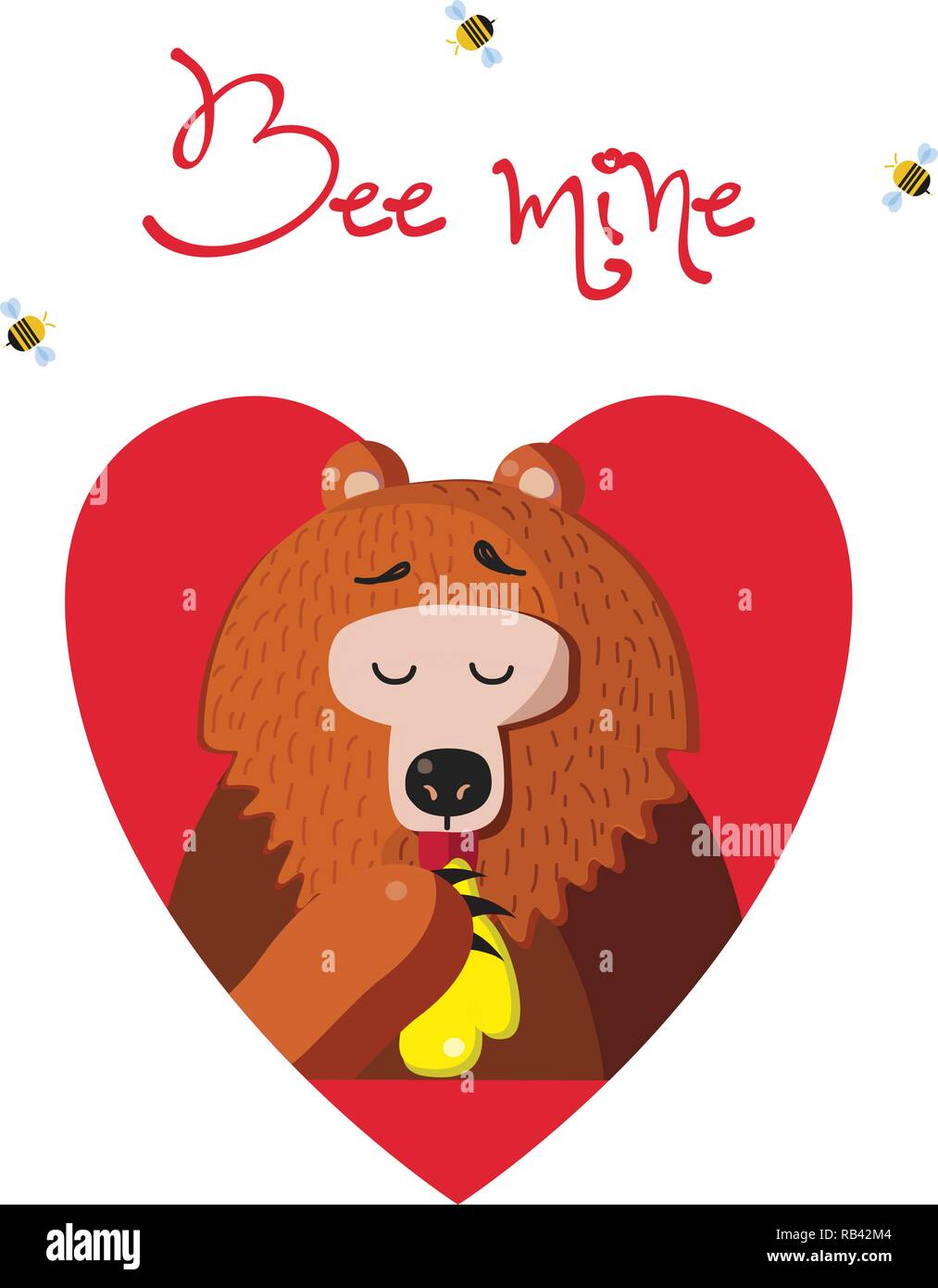 Bee mine valentine greeting card of cute cartoon bear vector ...