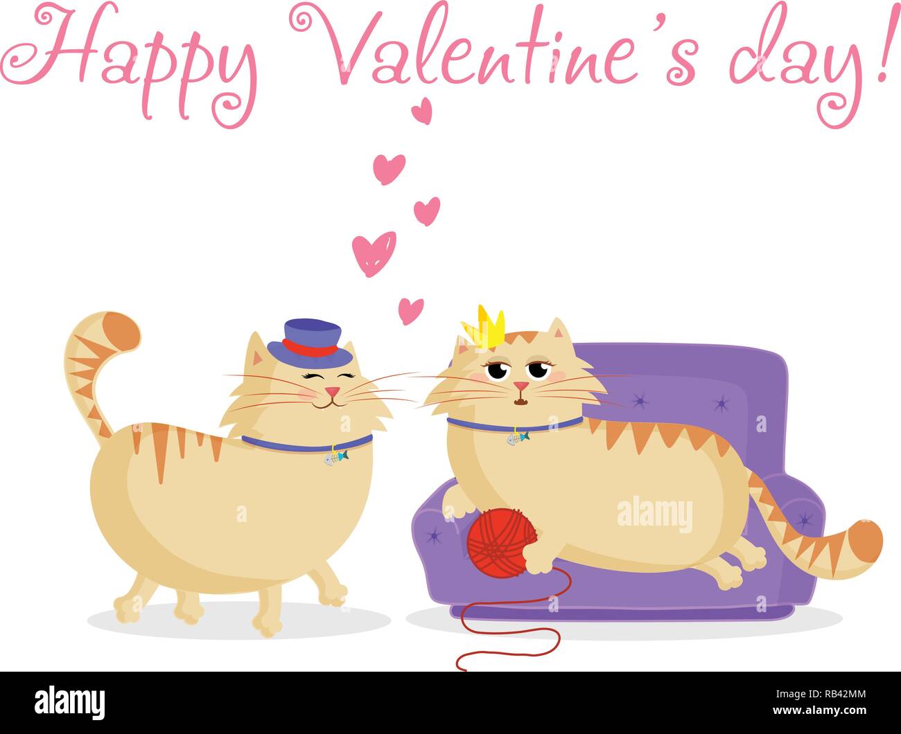 Happy valentines day greeting card with cute cartoon cats boy and girl ...