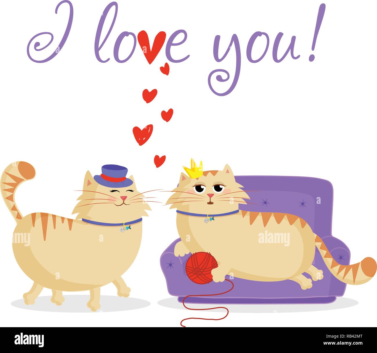 I love you greeting card with cute cartoon cats couple boy and girl in ...