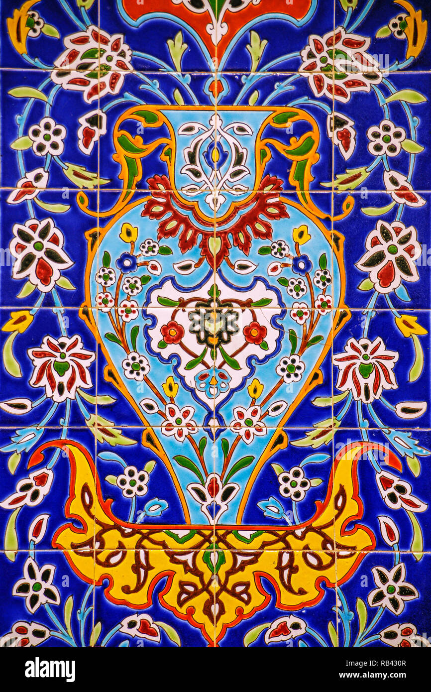 Chiite mosque of Saiyida Zenab, Zellige ceramic tiles decoration on the ...