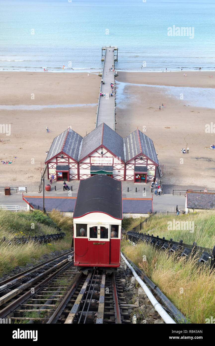 UK, Saltburn by the Sea, historical water lift tramway, down to the ...