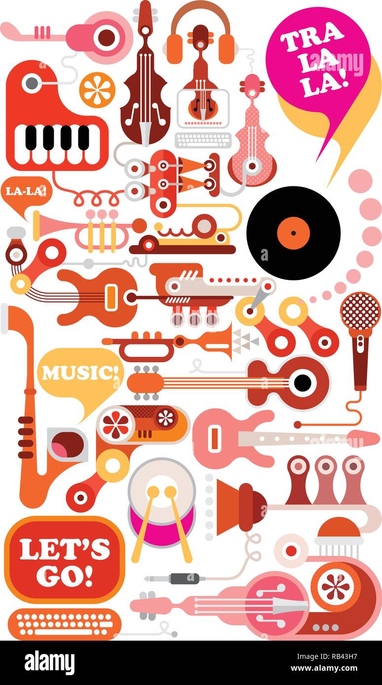 Music vector illustration. Composition of musical instruments and ...