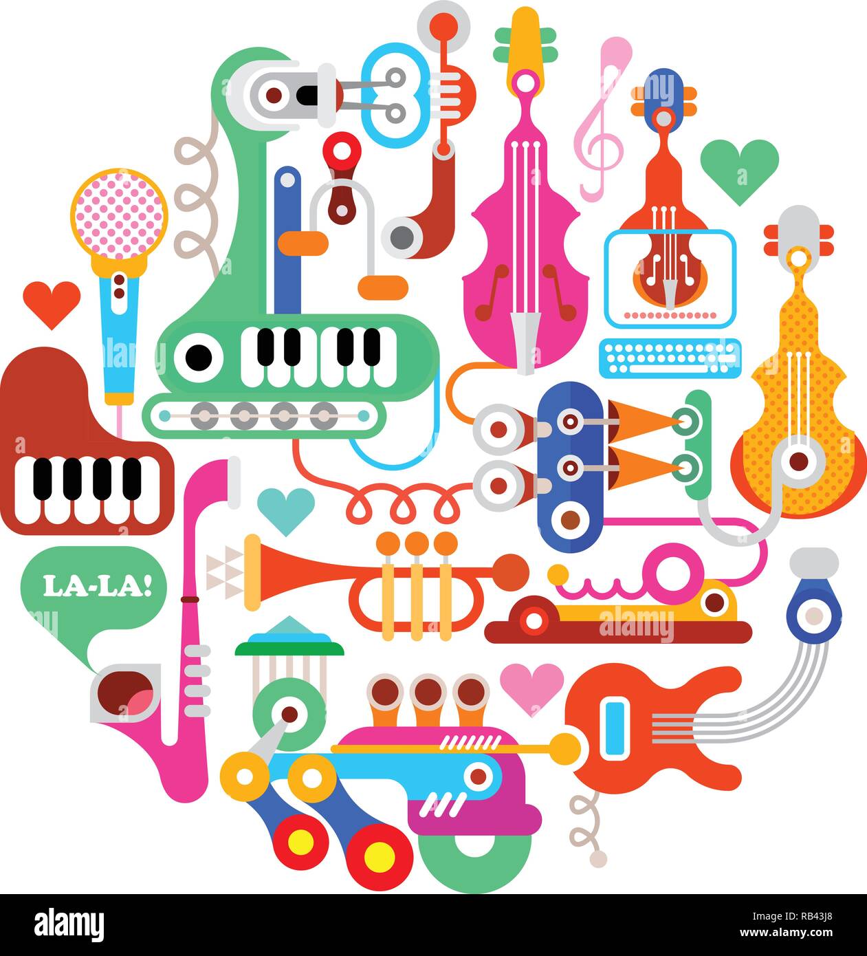 Round vector composition of musical instrument and equipment. Isolated ...
