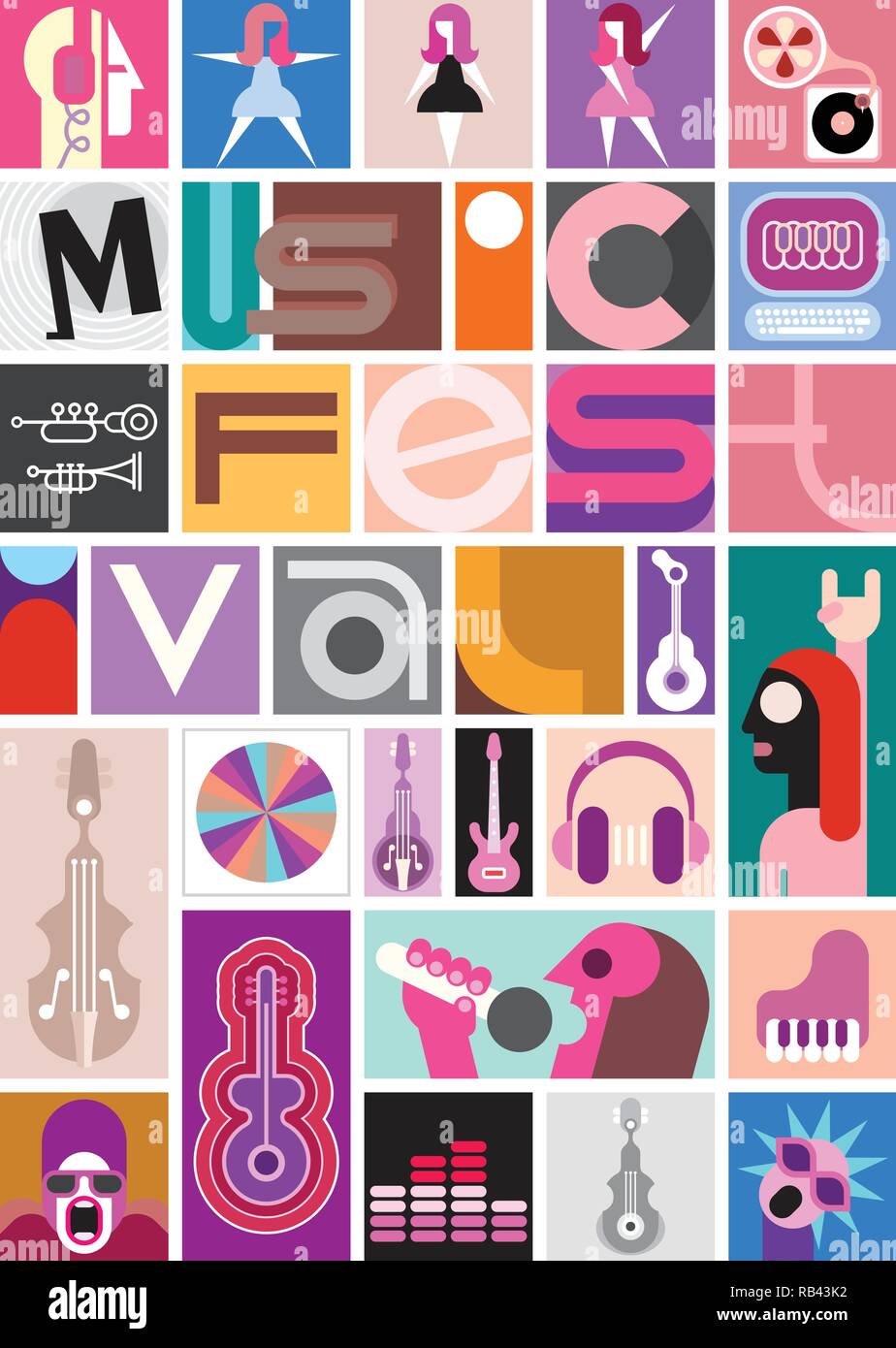Vector collage of diverse images with a musical theme featuring the ...