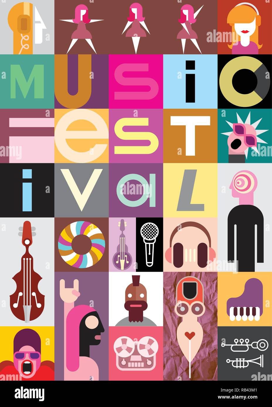 Vector collage of diverse images with a musical theme featuring the ...
