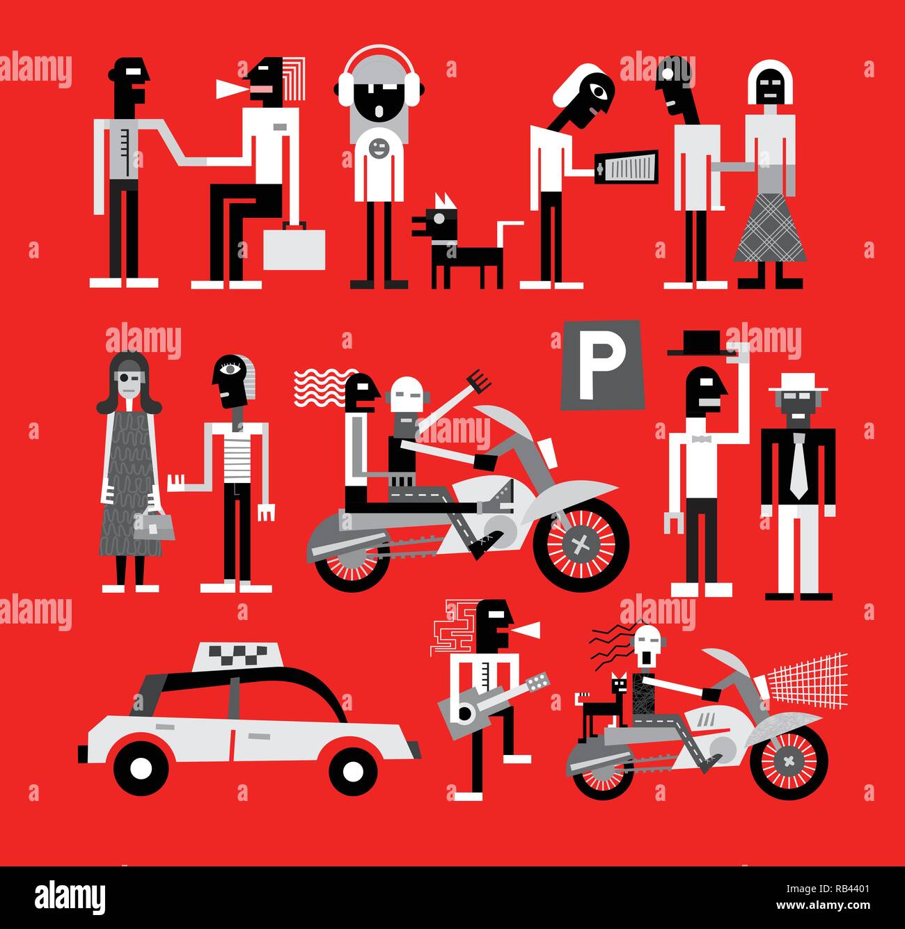 Vector illustration with various people on red background Stock Vector ...