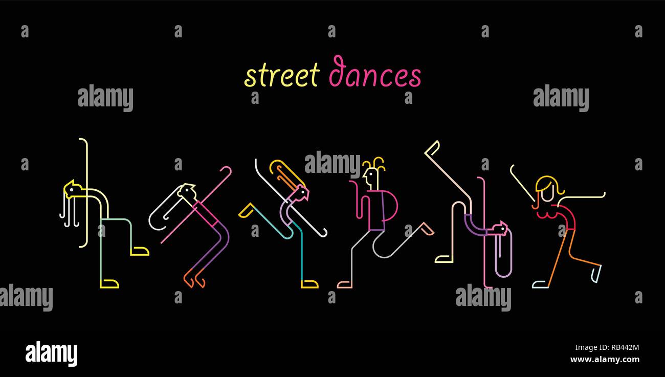 Neon colors on a black background Street Dances vector illustration ...