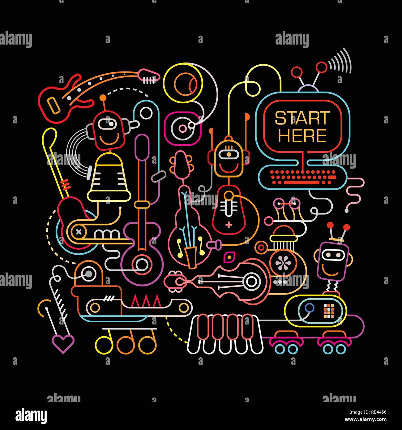 Neon colors on a black background Futuristic Recording Studio vector ...