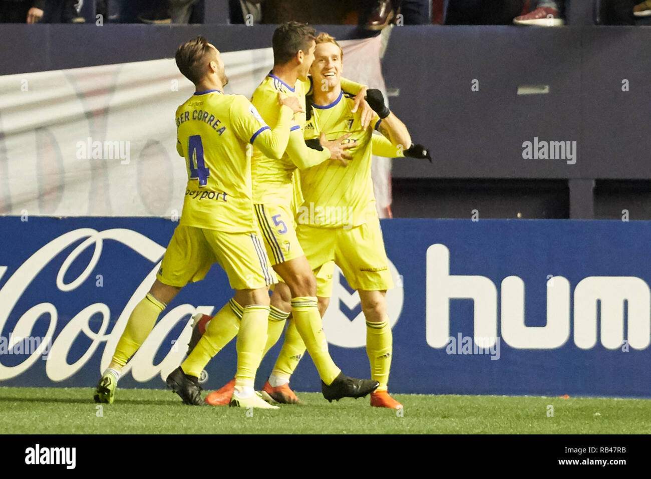 Alex Fernández (midfield; Cádiz CF) seen celebrating during the Spanish ...