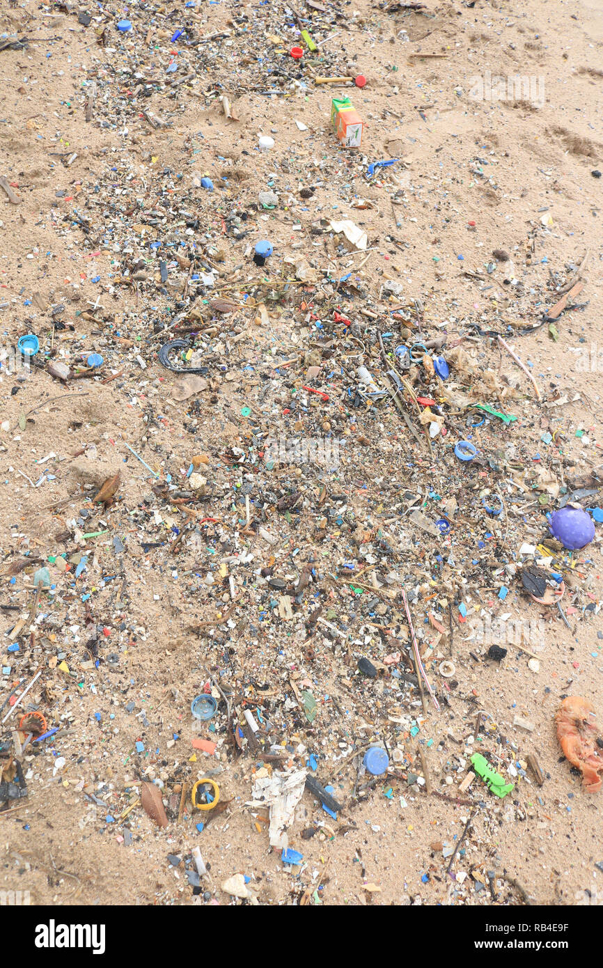 Beirut, Lebanon. 7th Jan, 2019. Pieces of micro plastic washed on the ...