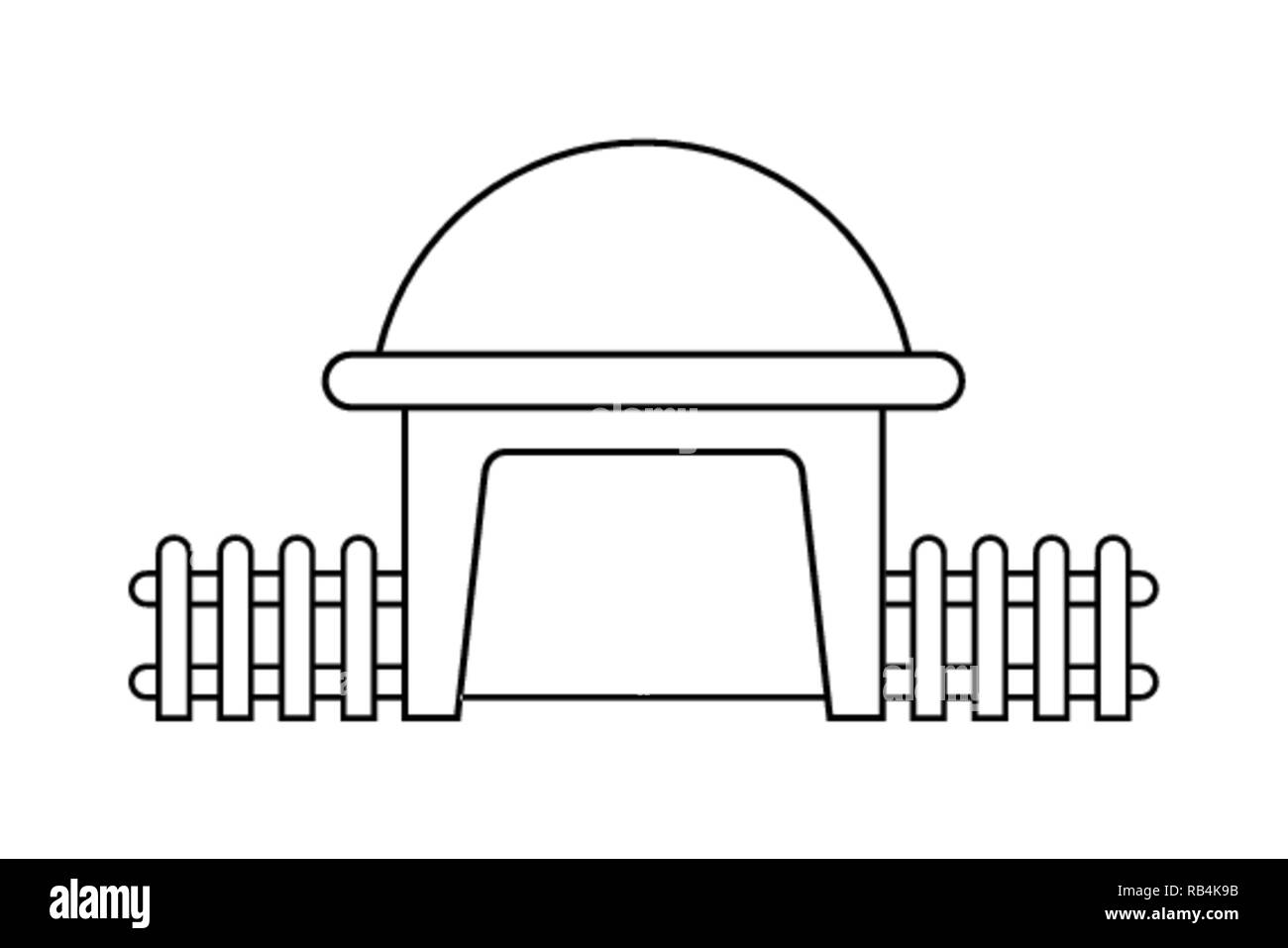 Abstract outline drawing, modern dome house shaped with wooden fence ...