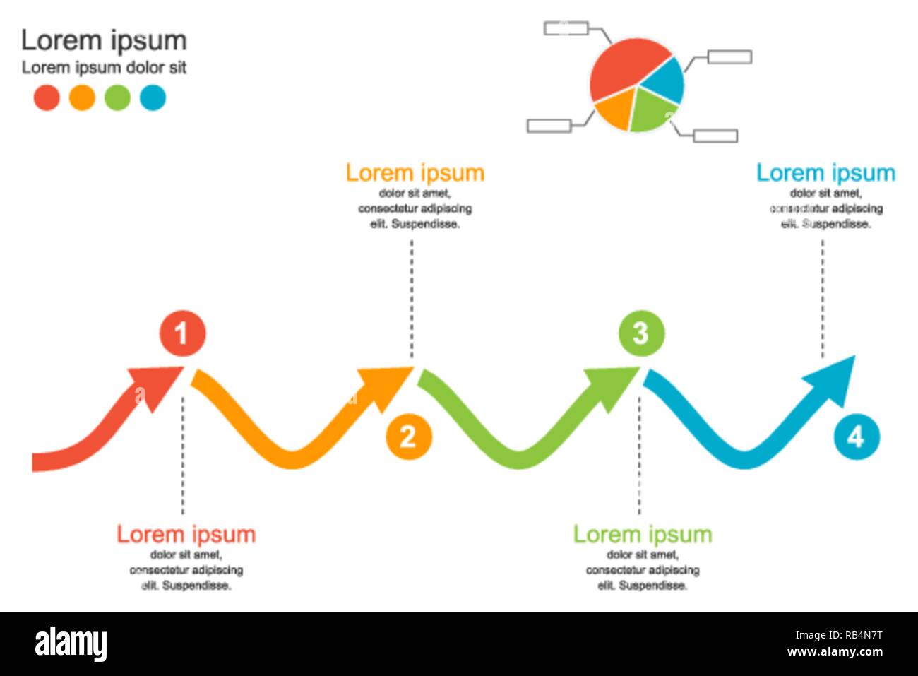 Abstract infographics template, 4 steps arrow wave chart diagram ...