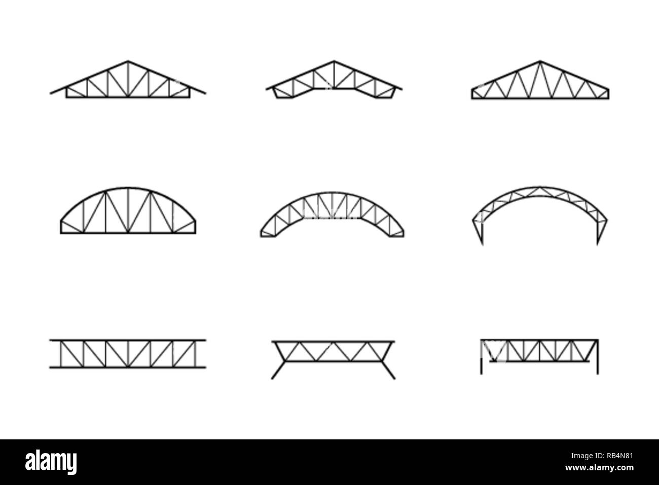Silhouette of roofing steel frame, set of truss icon vector ...