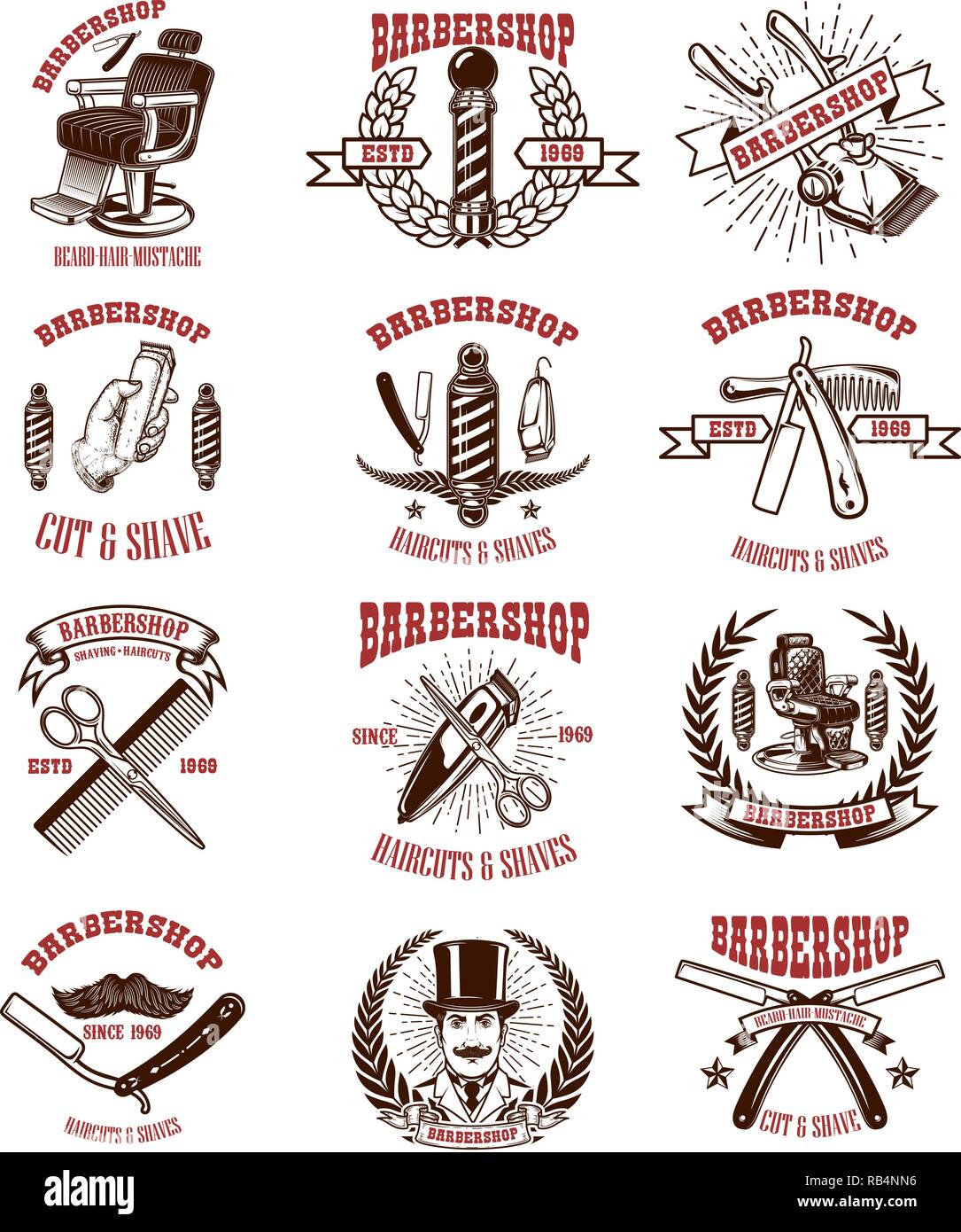 Vintage Barber Shop Logos Labels Badges Design Elements Vintage