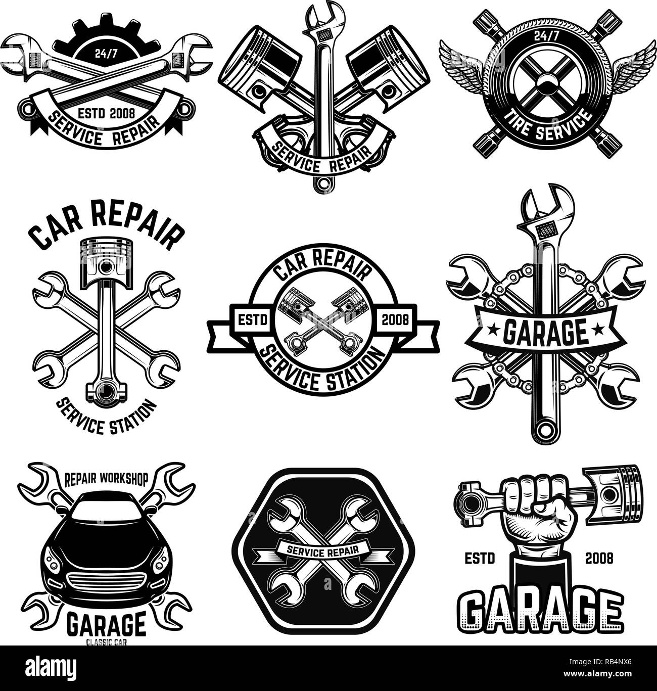 Maintenance repair logo elements design maintenance Black and White ...