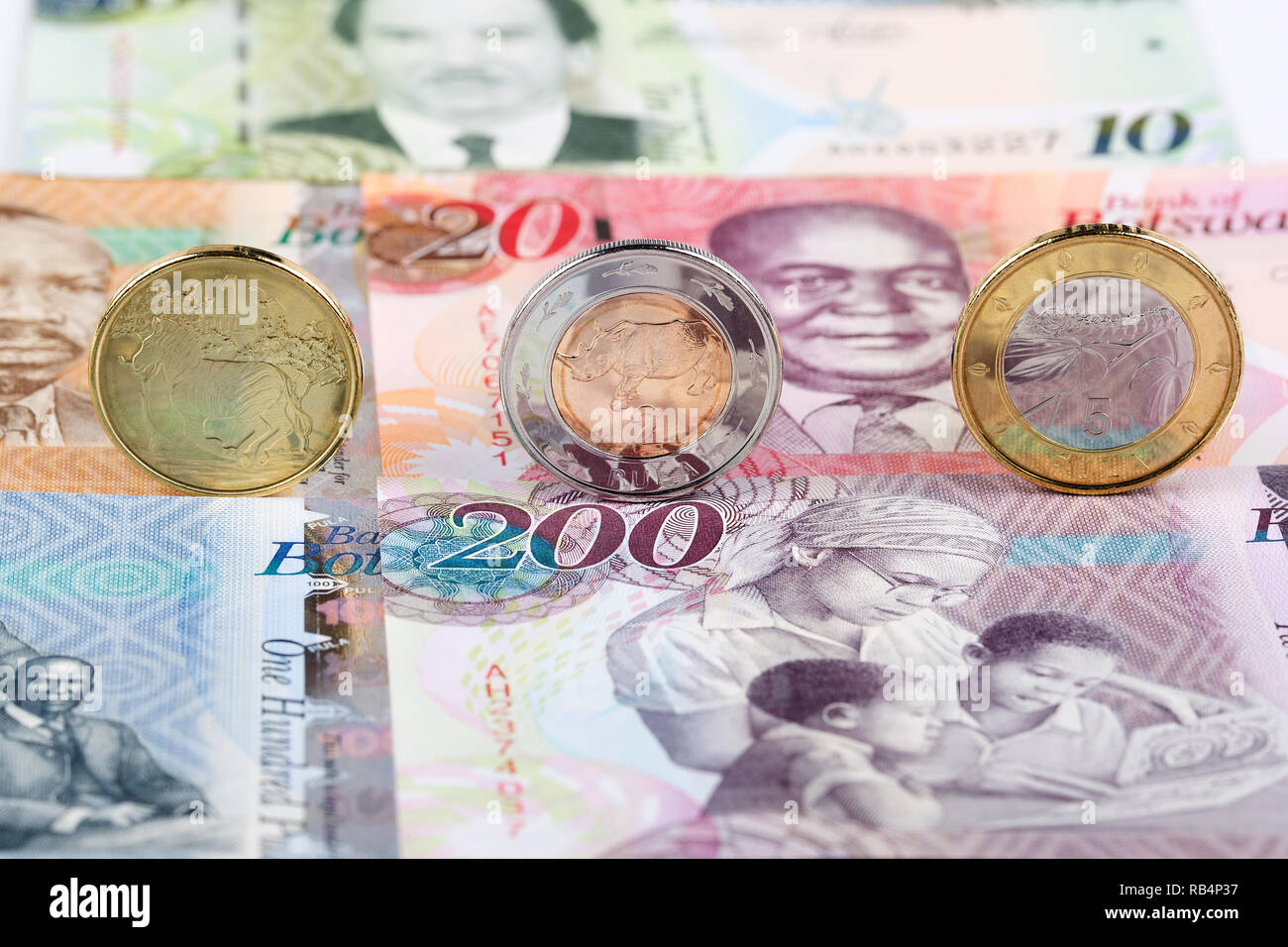Botswana Pula coins on the background of banknotes Stock Photo - Alamy