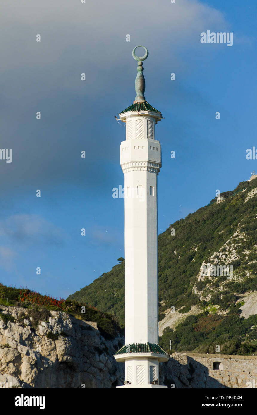 Minaret of Ibrahim-al-Ibrahim Mosque at Europe point in Gibraltar ...