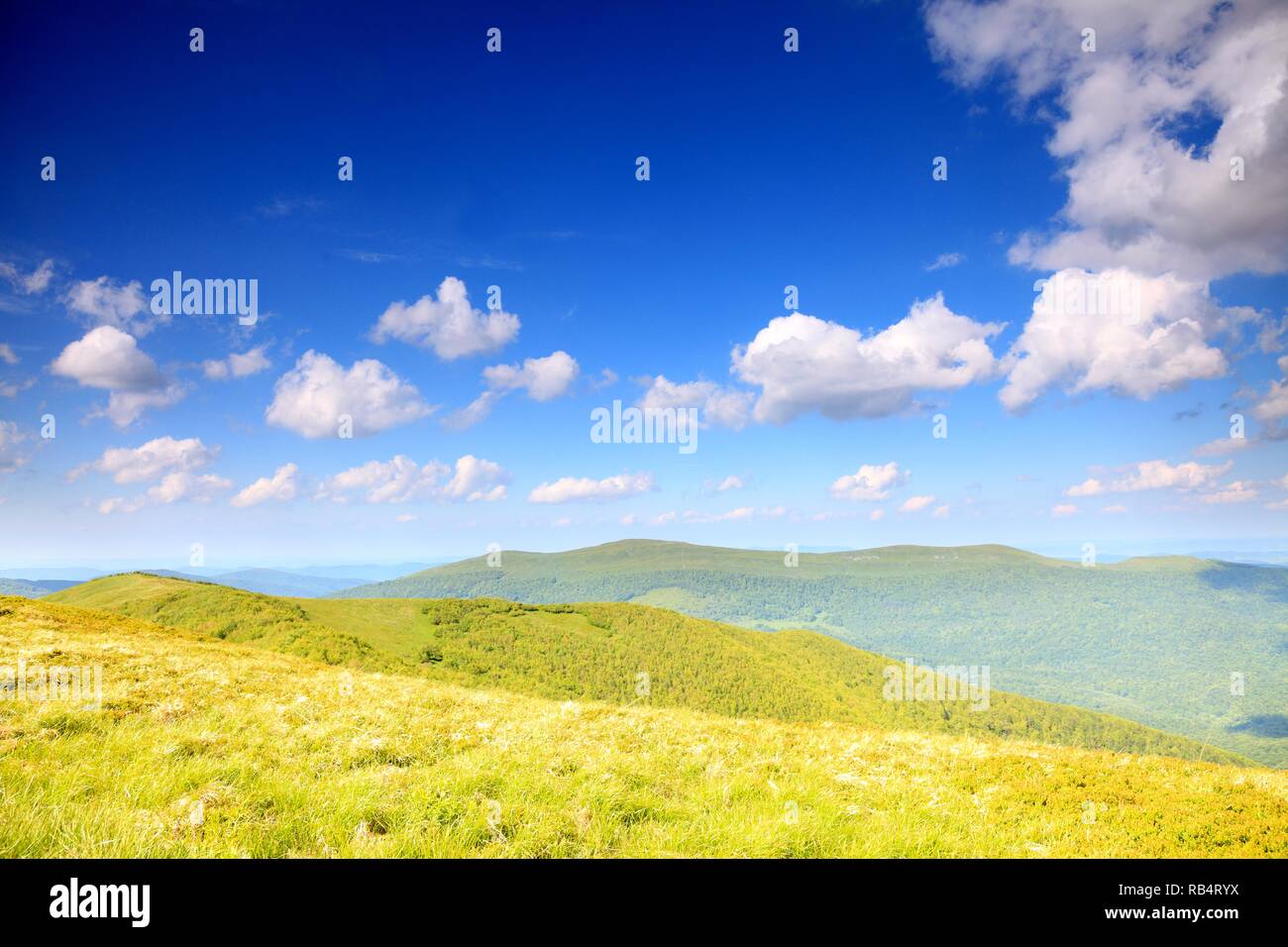 Nature and environment. Fields and hills. Mountain landscape in the ...