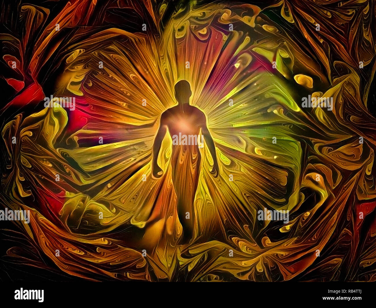 Man's silhouette with rays of light. Aura or soul Stock Photo - Alamy