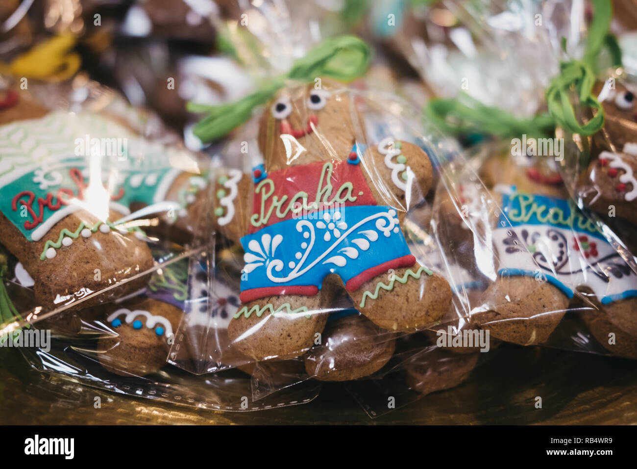 Decorated "Praha" ("Prague") gingerbread man in traditional Czech ...