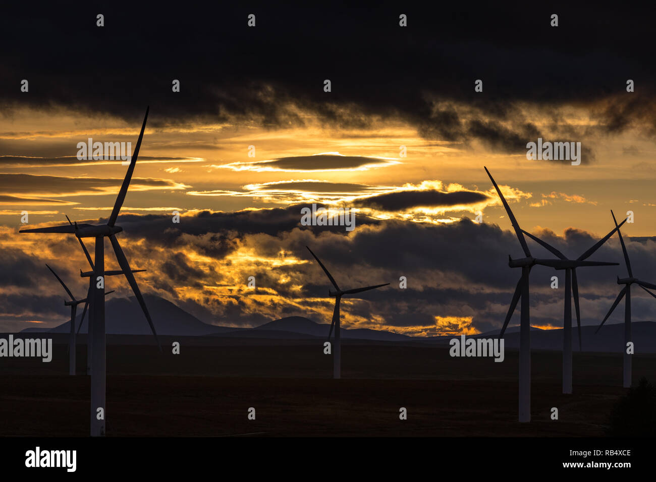 Wind farm turbines at sunset Stock Photo - Alamy