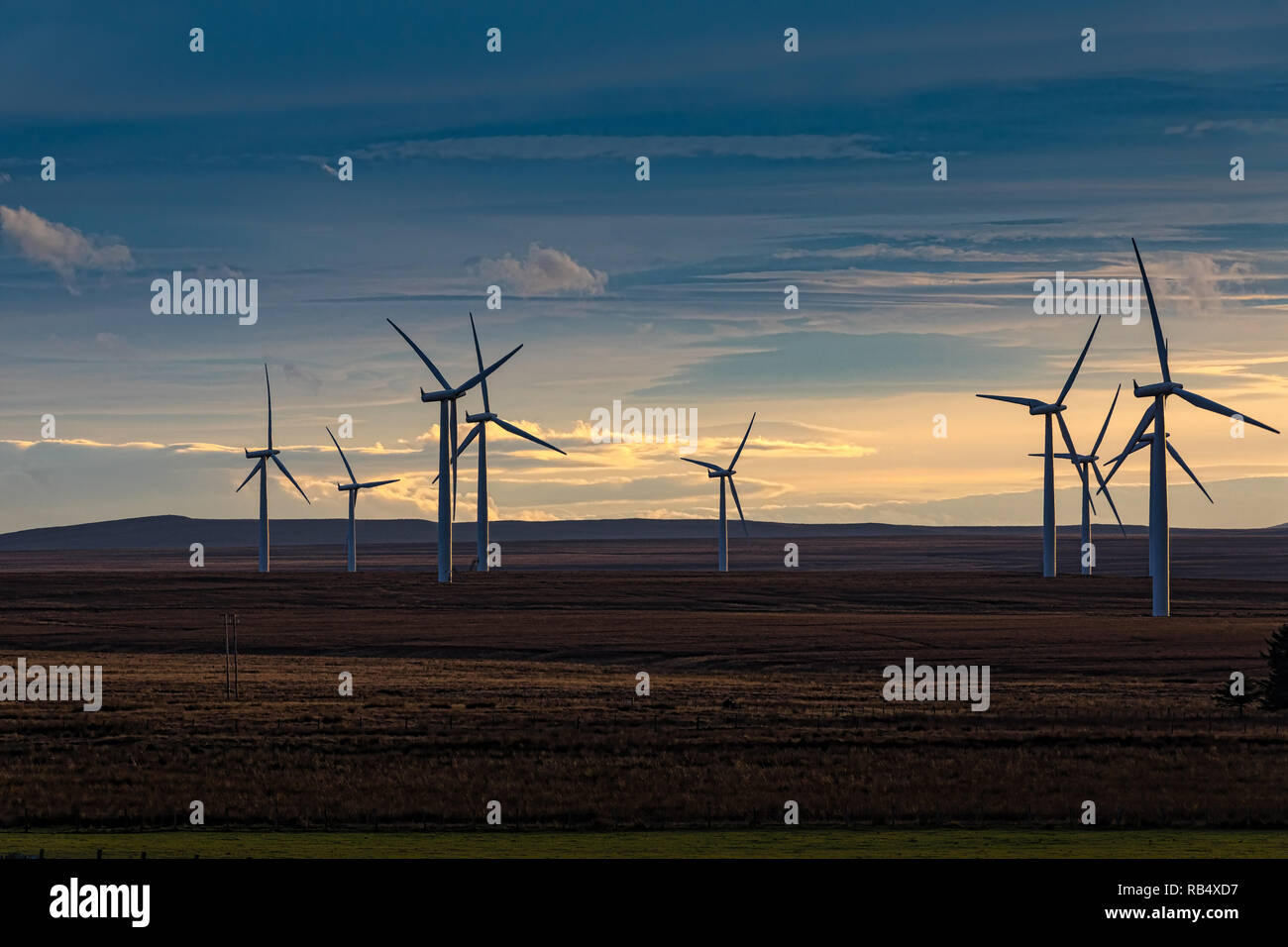 Wind farm turbines at sunset Stock Photo - Alamy