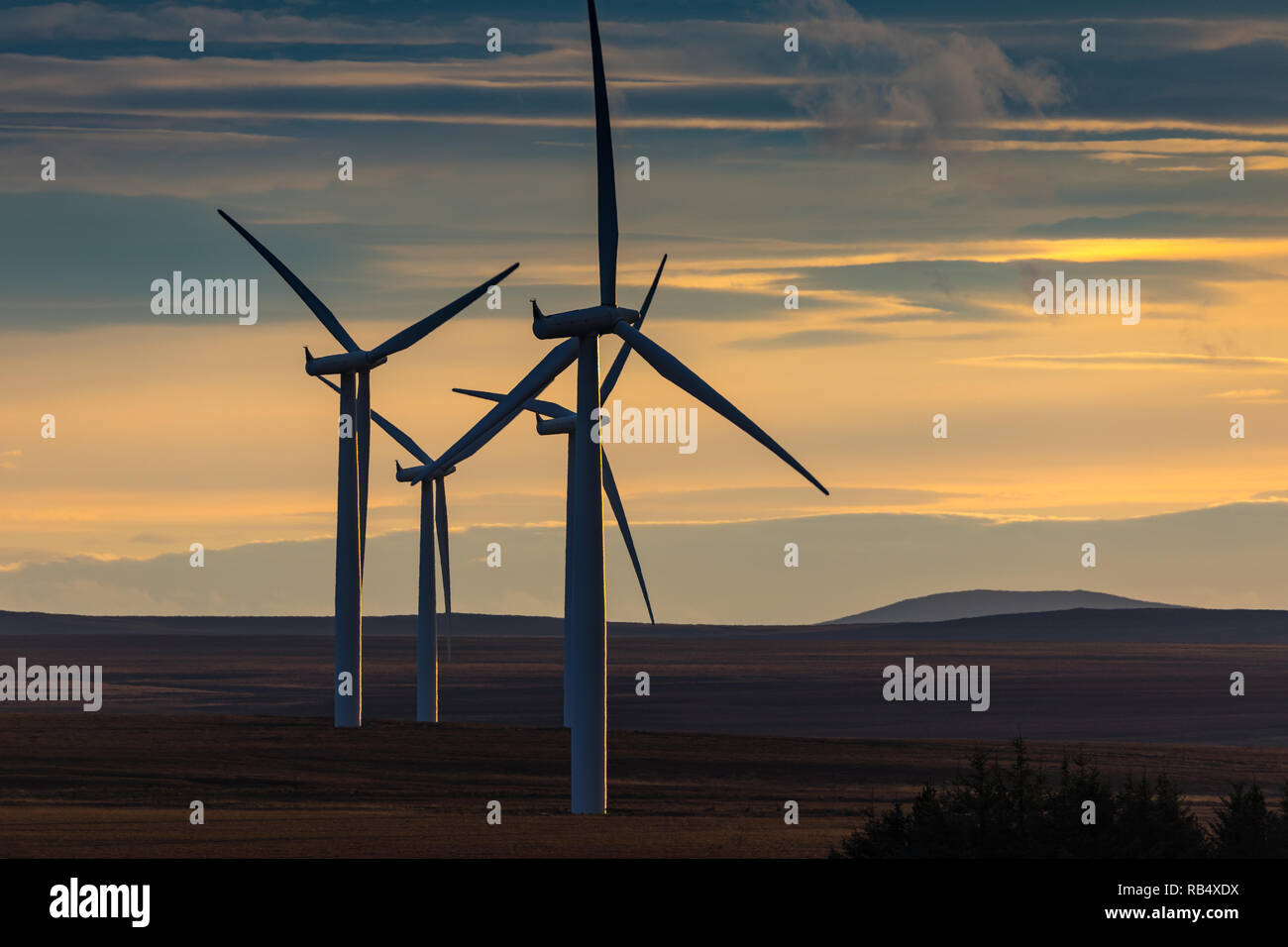 Wind farm turbines at sunset Stock Photo - Alamy