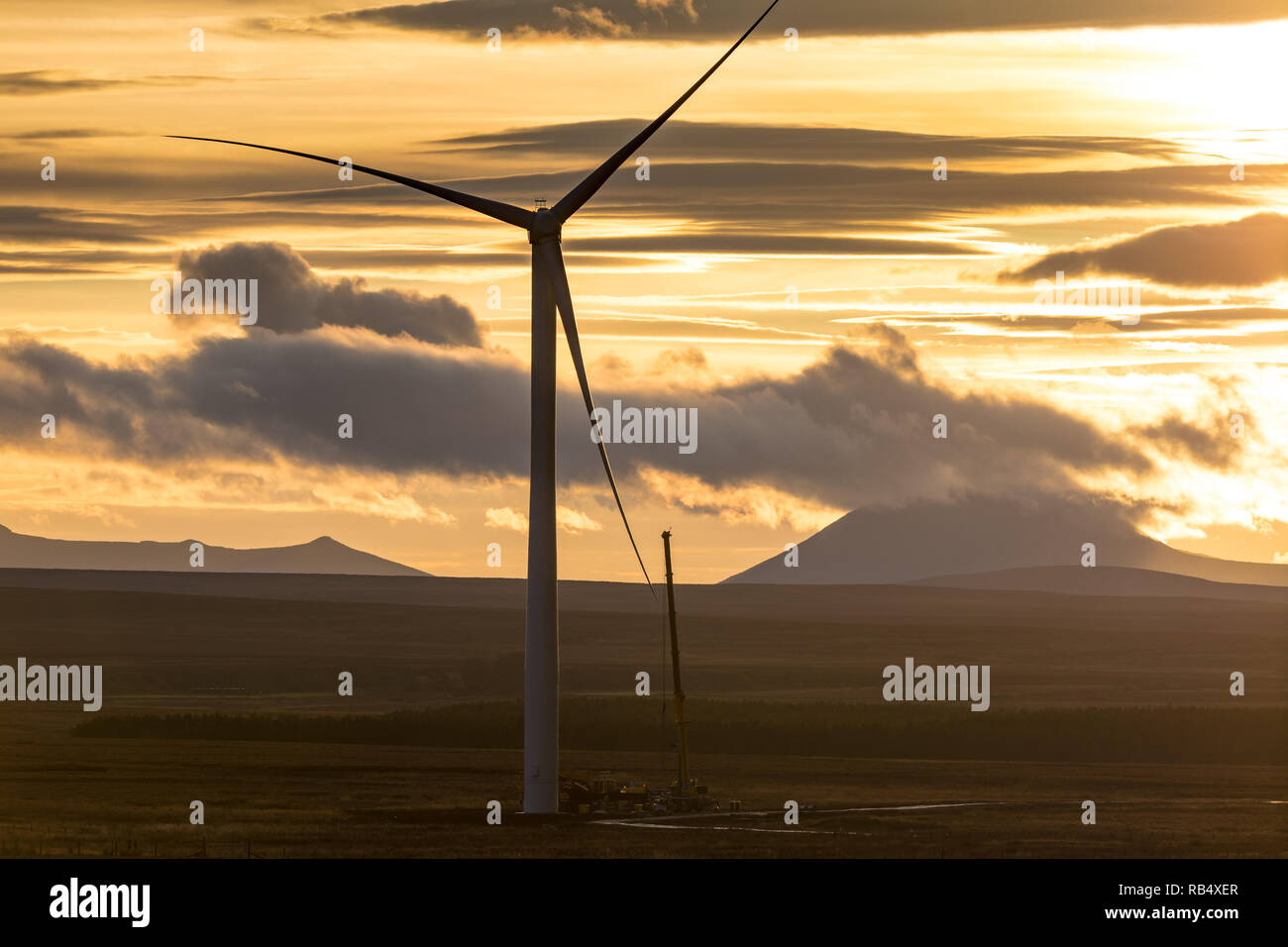 Wind farm turbines at sunset Stock Photo - Alamy