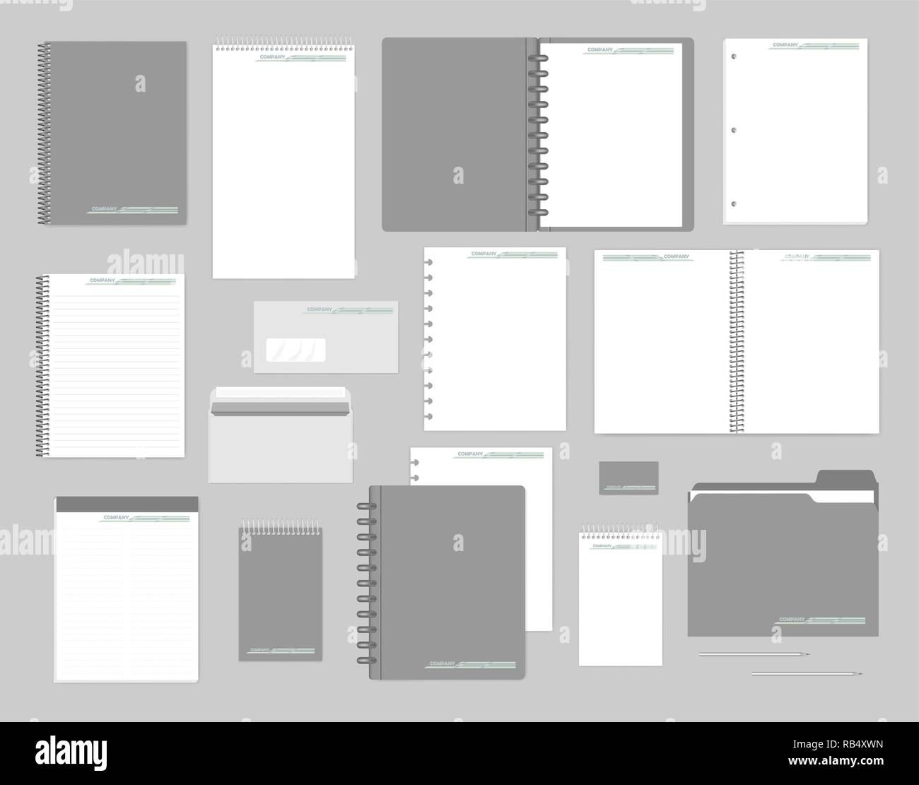 Stationery mockup set for corporate identity design. Notebooks, paper ...