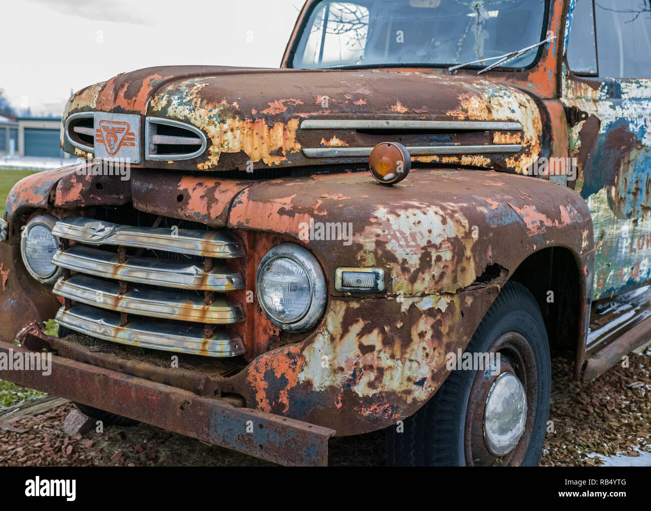Antique rust American pick-up truck. Front view Stock Photo - Alamy