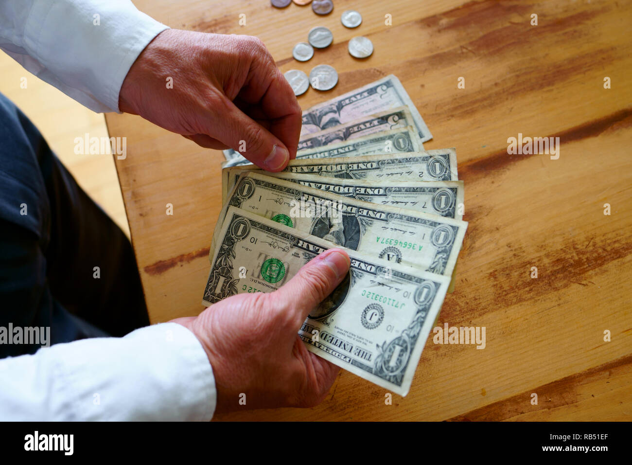 Money spread on table hi-res stock photography and images - Alamy
