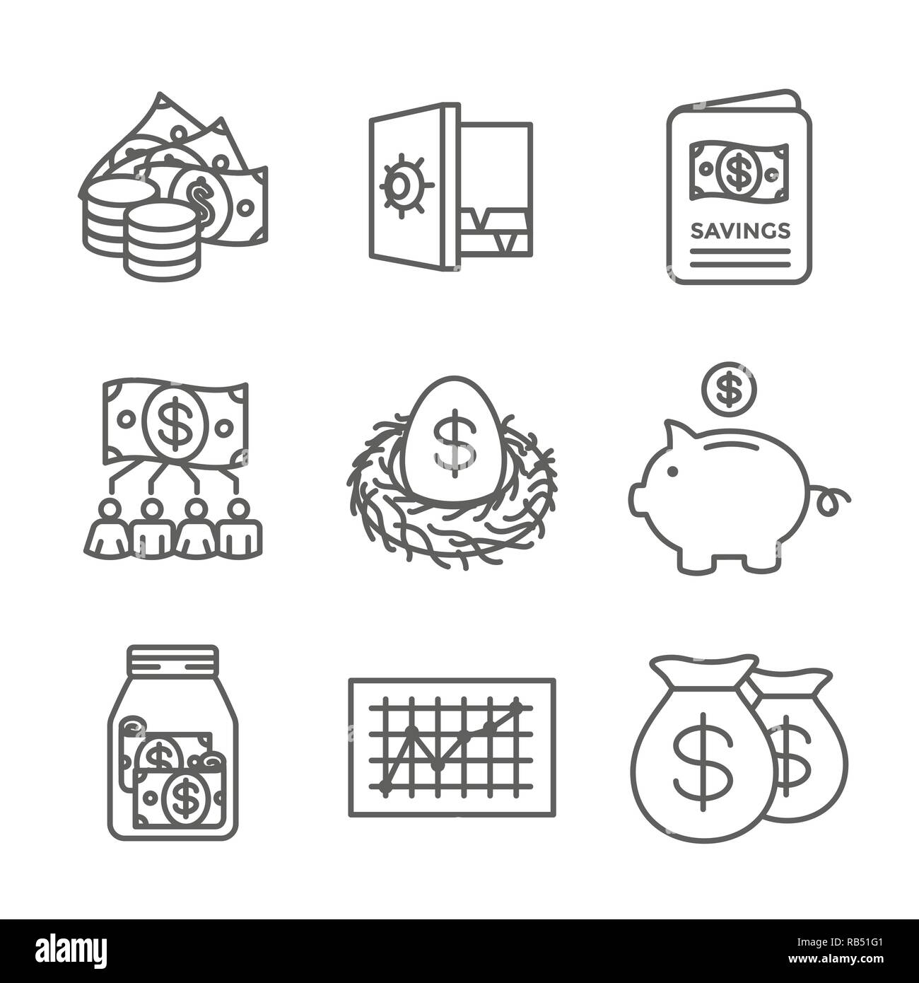 Retirement Account & Savings Icon Set - Mutual Fund, Roth IRA, etc ...