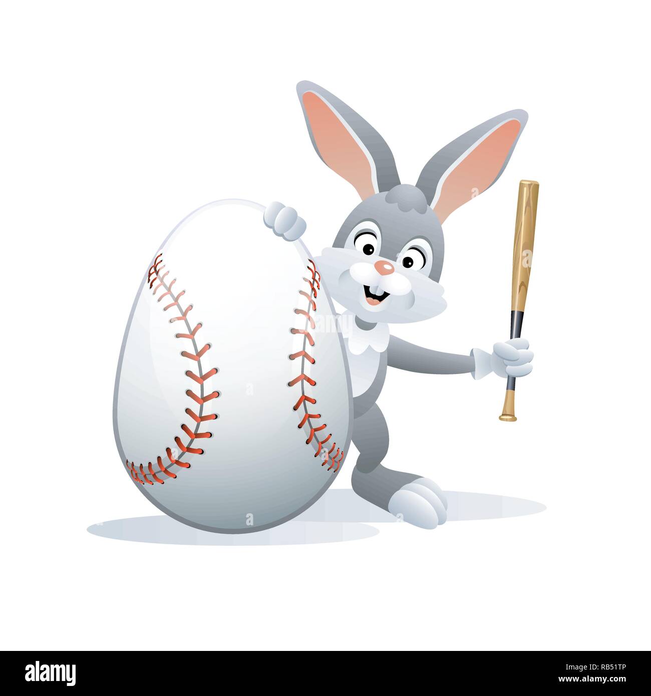 Easter sports greeting card. Cute Rabbit with Baseball Egg and Baseball ...