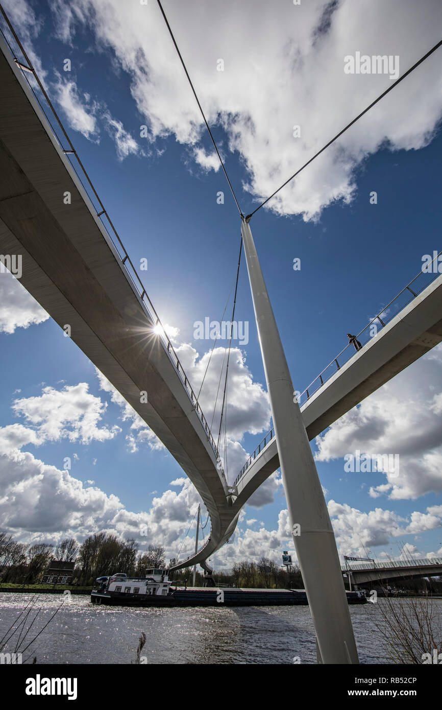 The Netherlands, Amsterdam, Cycle and foot bridge The Nescio Bridge ...
