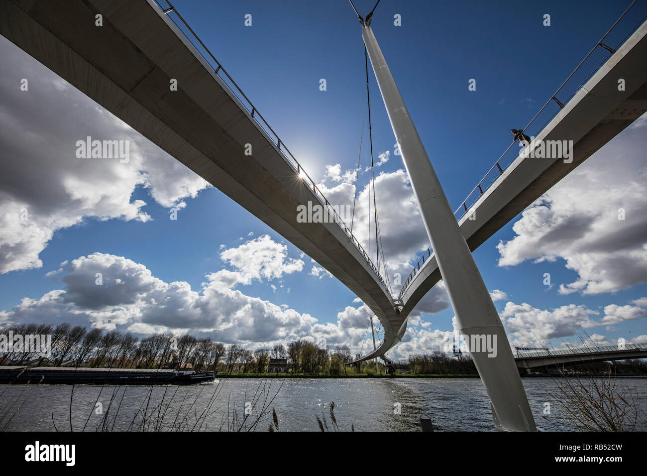 The Netherlands, Amsterdam, Cycle and footbridge The Nescio Bridge ...
